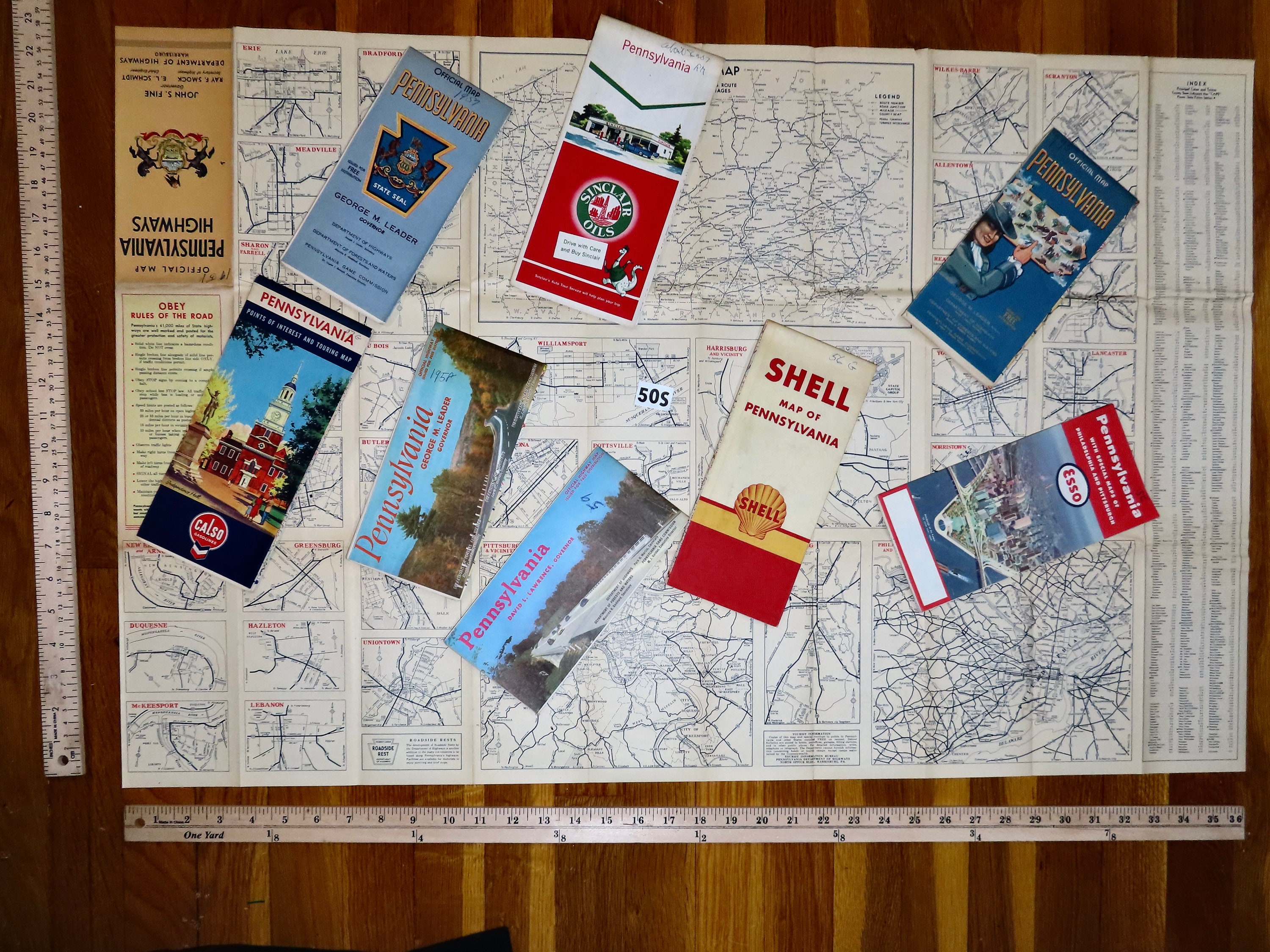 Pennsylvania Maps Vintage Altas 40s 50s 60s 70s 80s Gas Oil Car Folded ...