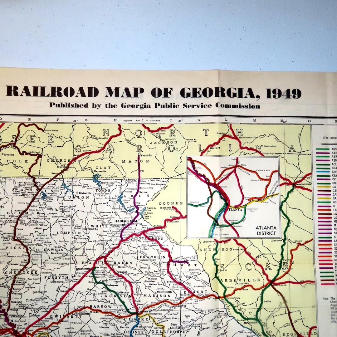 Railroad Map of Georgia 1949 Vintage 40s 50s Railway Line Collectibles ...