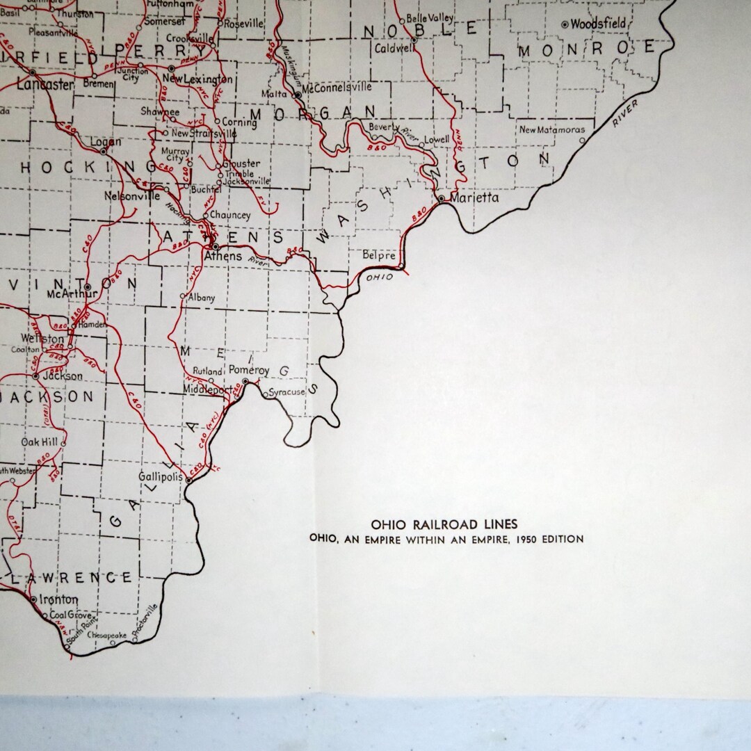 Ohio Railroad Lines Map 1950 Edition Vintage 50s Railway Line ...