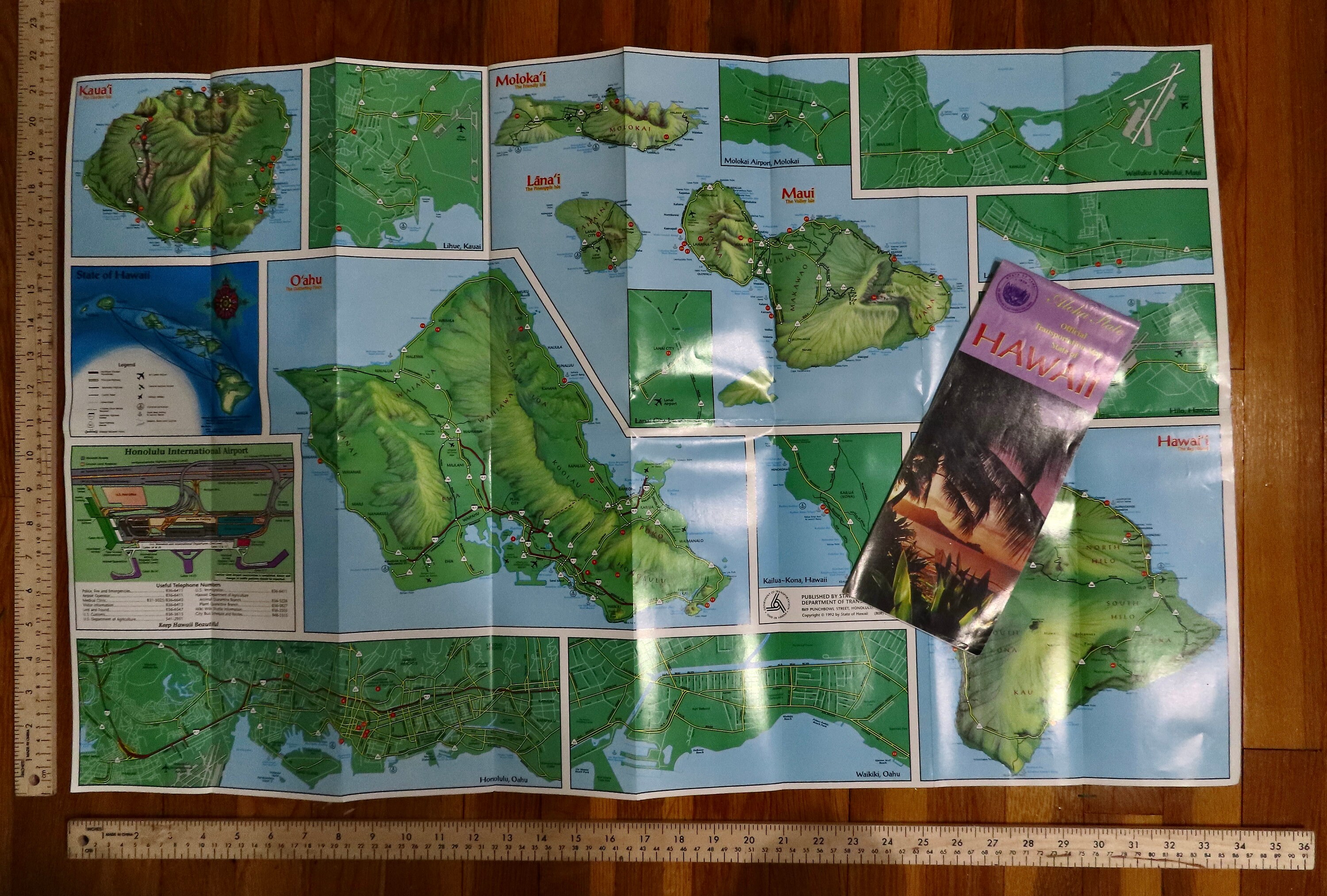 Hawaii State Highway Maps Vintage 80s 90s Car Folded Gas Oil Road Map ...