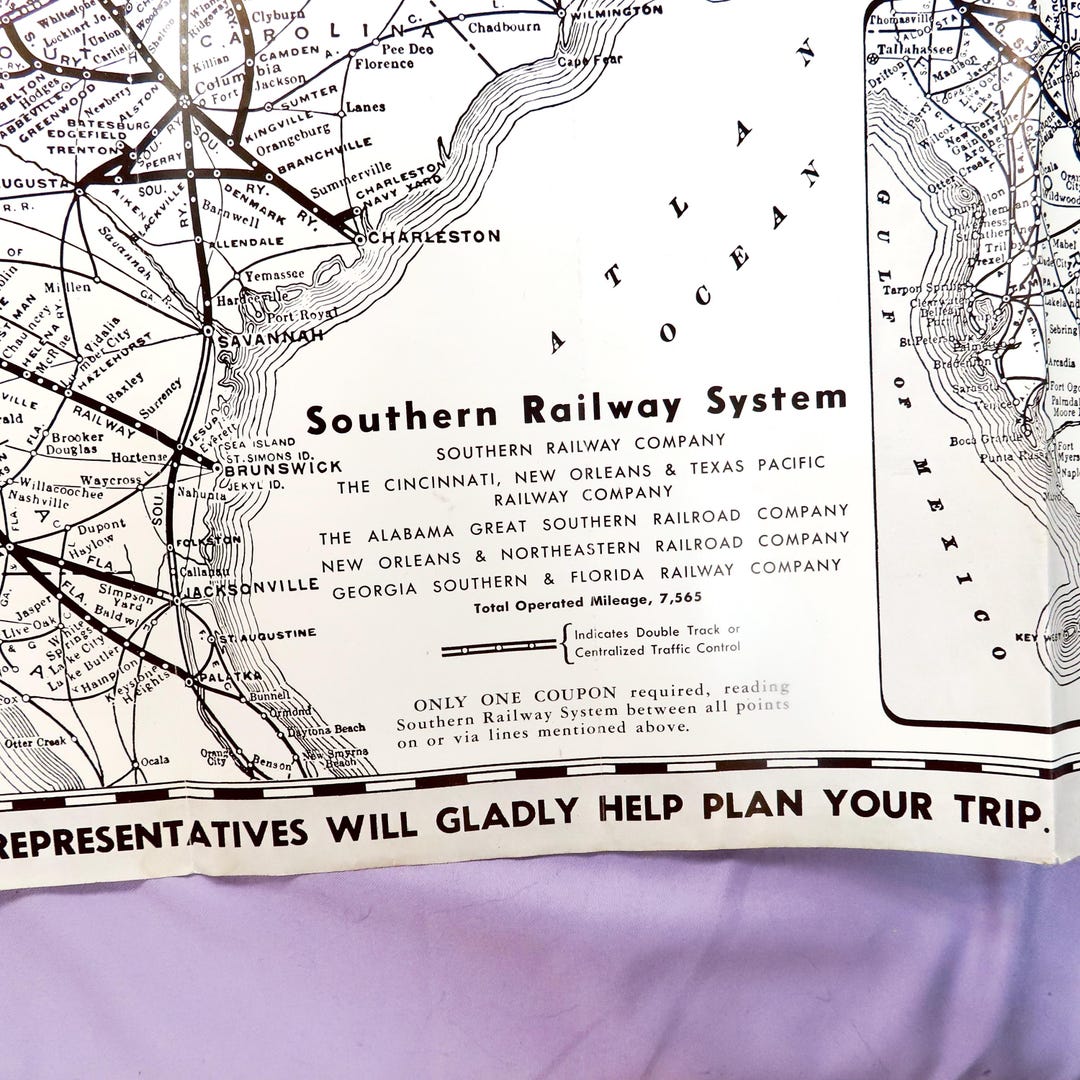Vintage Southern Railway System Map Railroad Late 40s Railroad Line ...