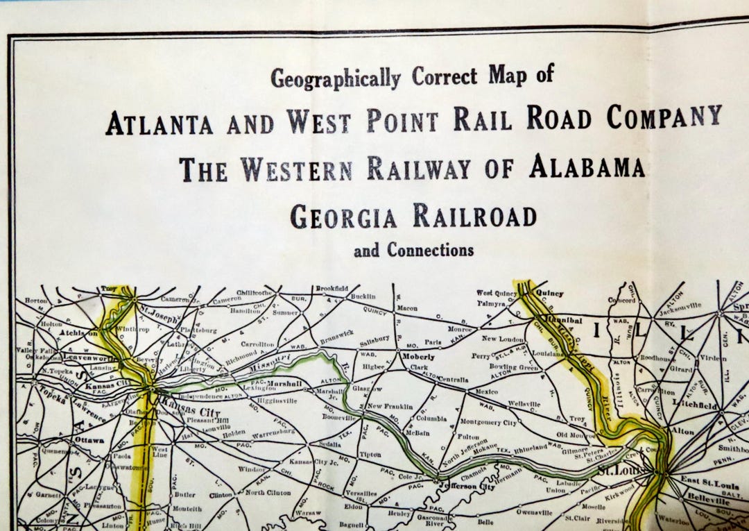 Altanta & West Point Railroad Map Vintage 9/39 Reprinted 3/47 40s ...
