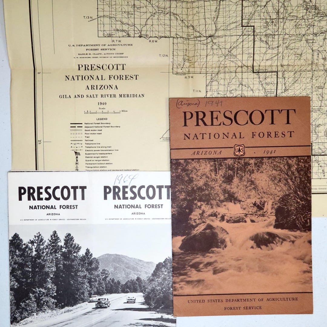 Arizona Prescott National Forest Map State Vintage Map 40s 60s 50s Car ...