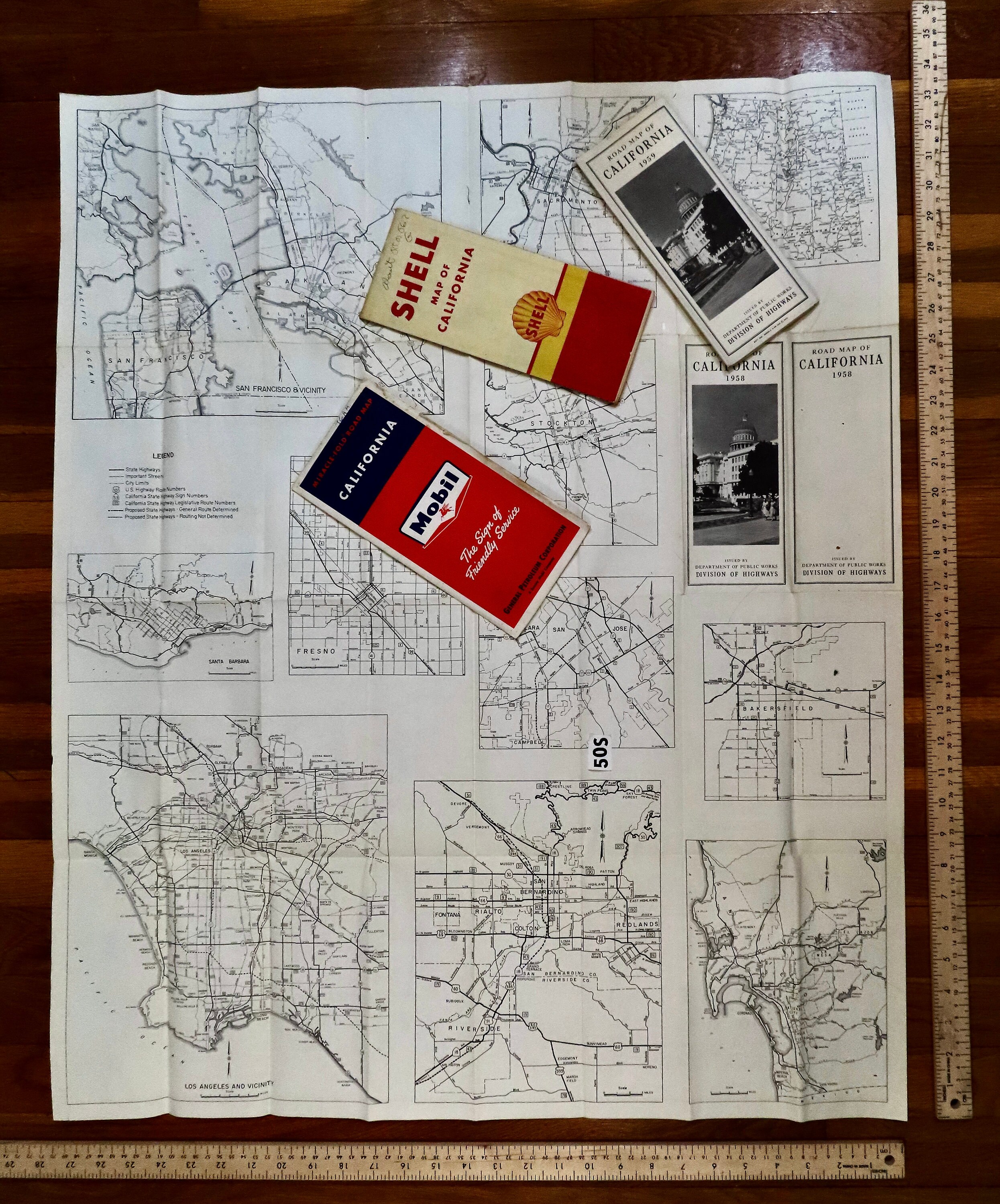 California Maps State Highway Folded Car 40s 50s 60s 70s 90s Gas Oil - Etsy