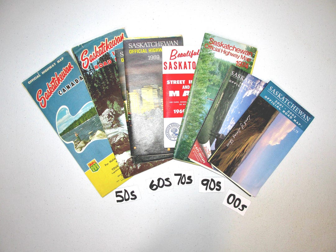 Canada Saskatchewan Road Highway Maps Oil Gas Touring Vintage Road 50s ...