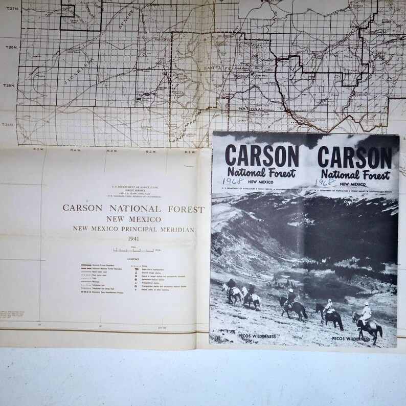 New Mexico Carson National Forest Map State Vintage Map 60s Car Park ...