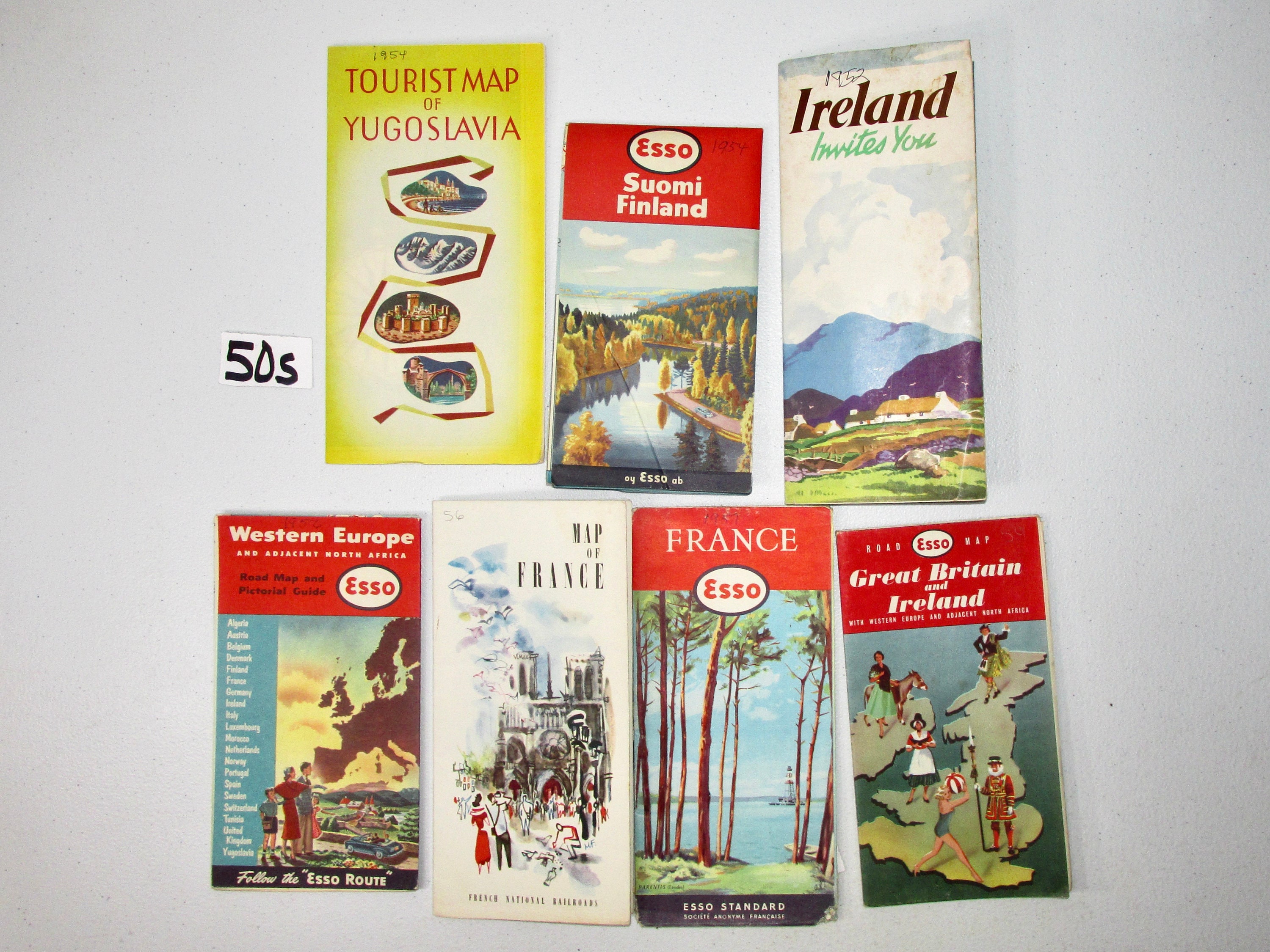 Europe Road Maps Oil Touring Vintage Road Spain France Italy Great ...