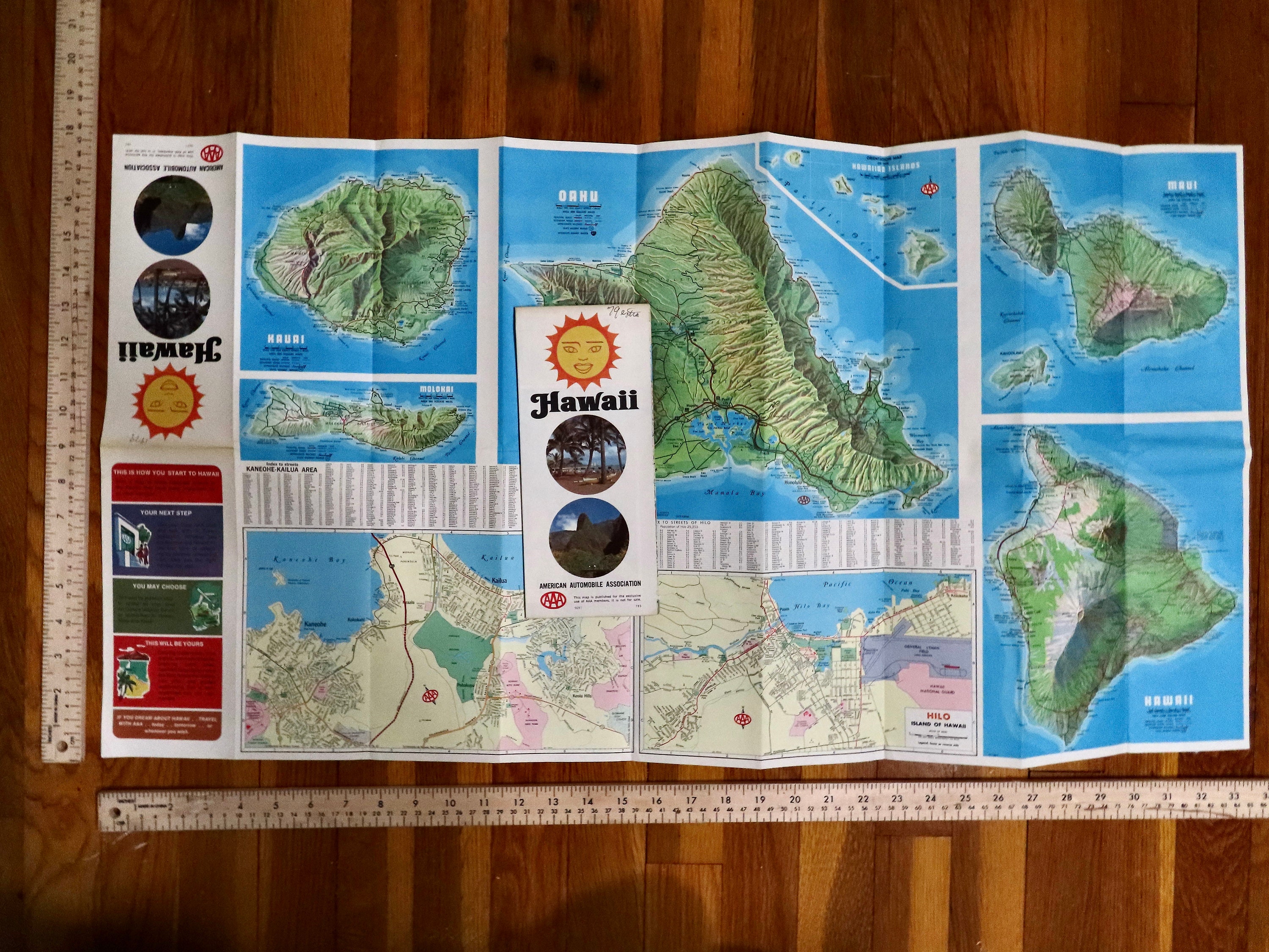 Hawaii State Highway Maps Vintage 80s 90s Car Folded Gas Oil Road Map ...