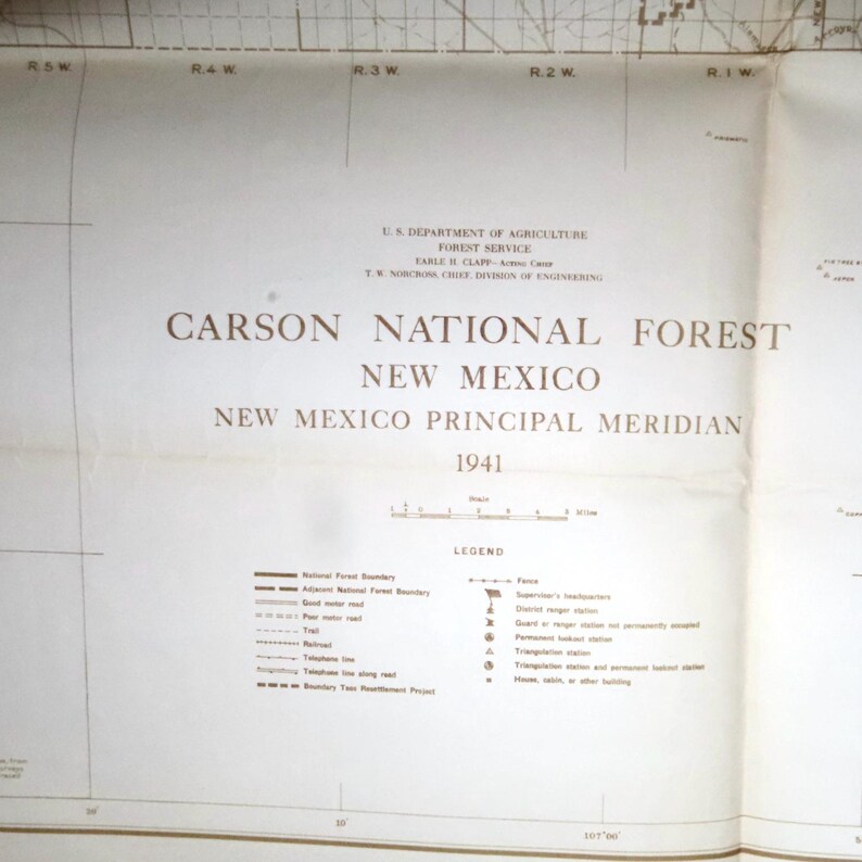 New Mexico Carson National Forest Map State Vintage Map 60s Car Park ...