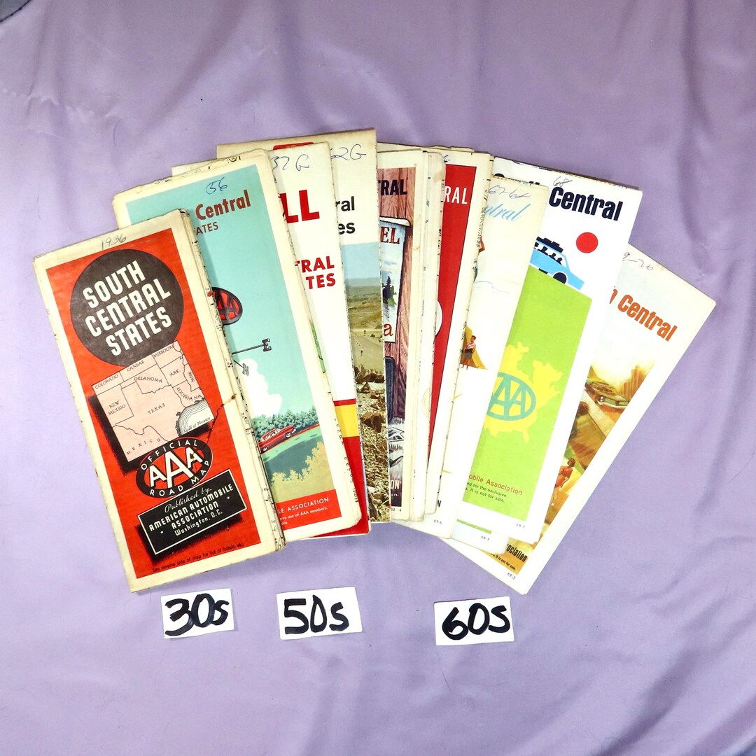 South Central States Vintage Maps AAA Highway Map Oklahoma Arkansas ...
