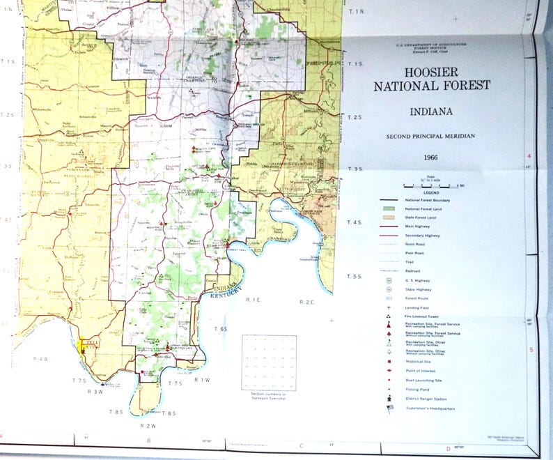 Indiana Hoosier National Forest Map State Vintage Map1966 40s 60s 50s ...