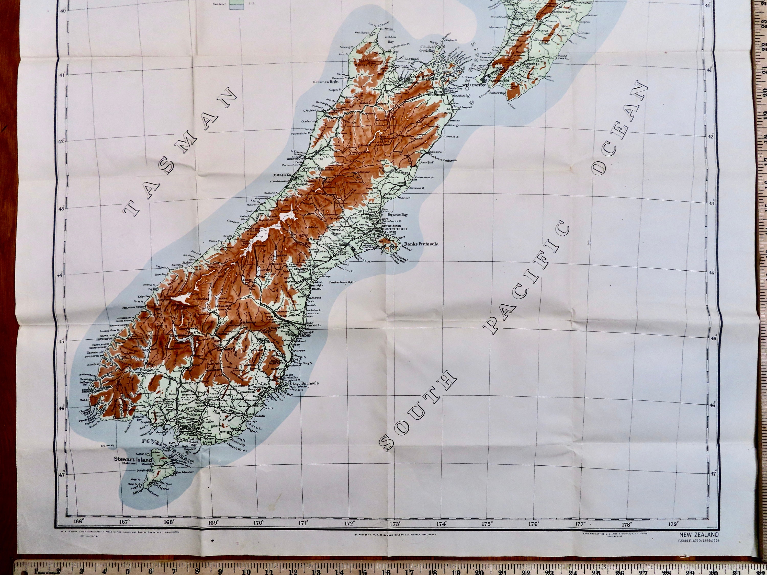 WWII New Zealand AMS L958 32" X 43" 1944 Vintage Army Map Service U.S ...