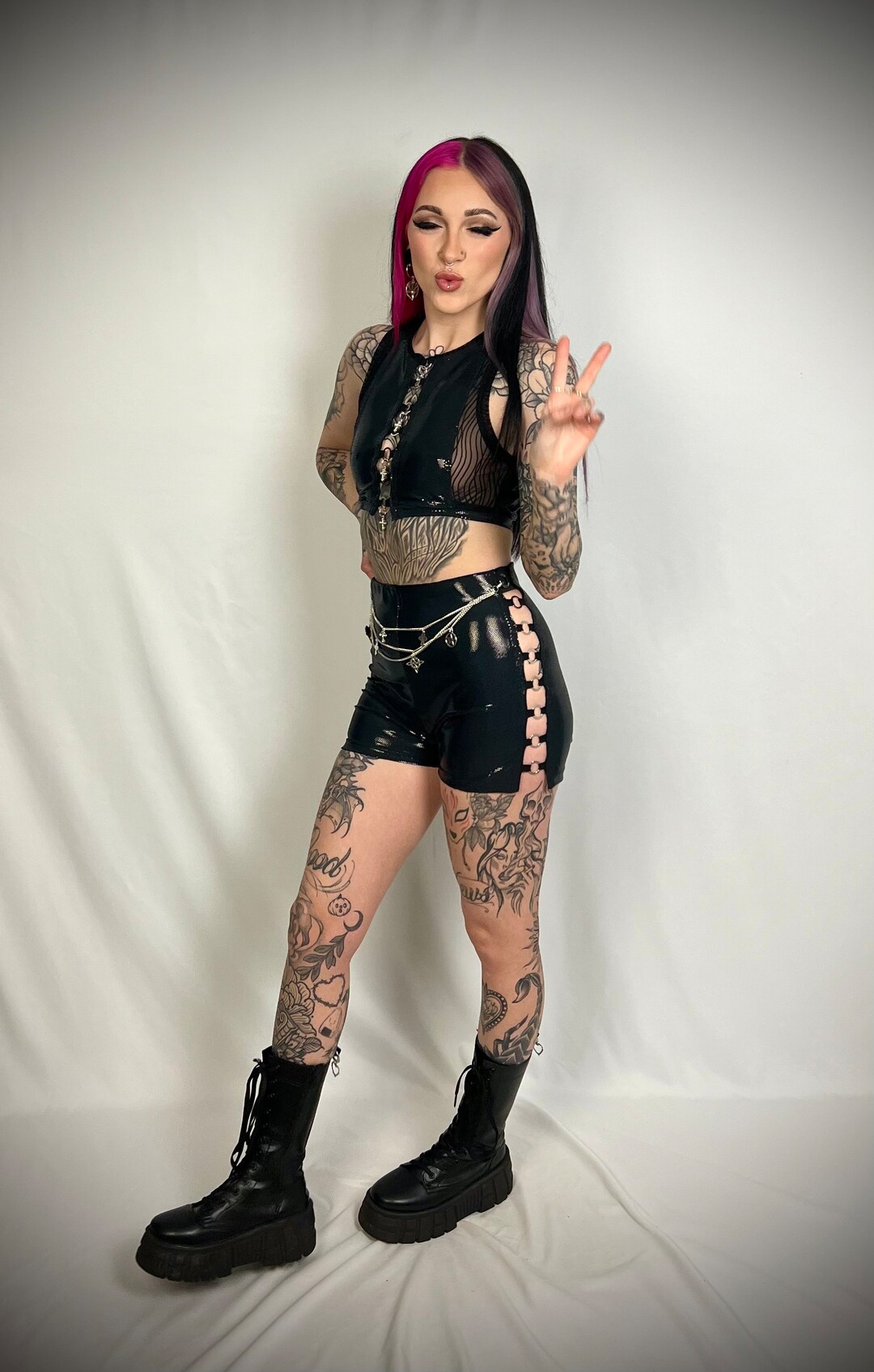 Set O Ring Ladder Crop Top & O Ring Ladder Shorts Handmade Gothic ...