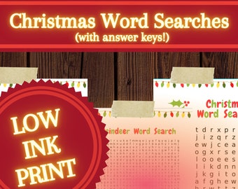 Christmas Word Search Printable MEDIUM With Answer Key LOW INK - Etsy