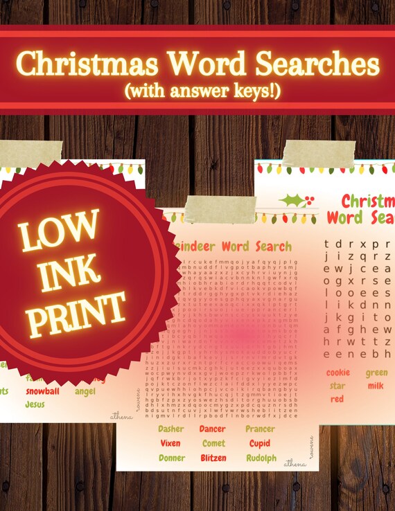 Christmas Word Search Printables with Answer Keys LOW INK | Etsy