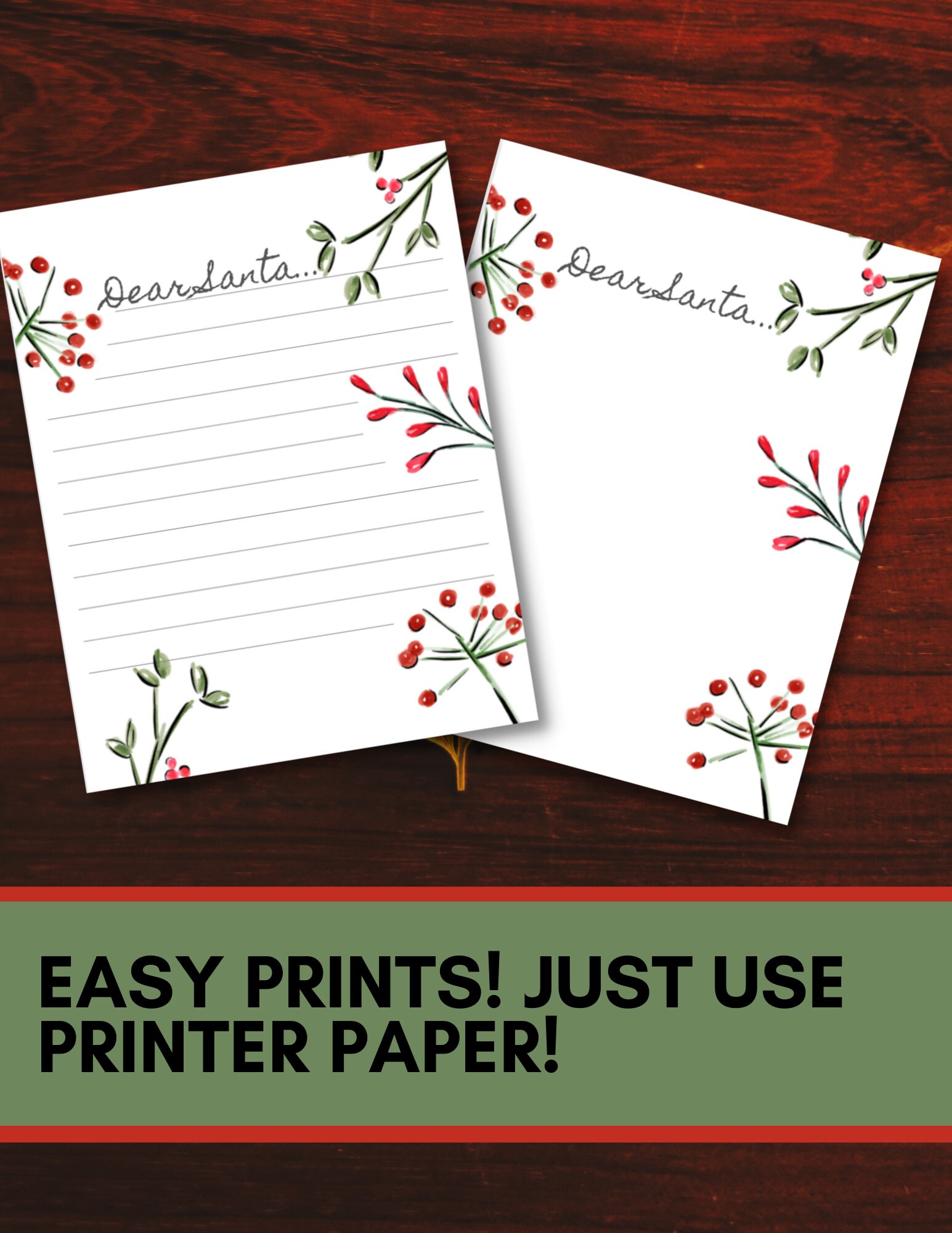 PRINTABLE Holiday/santa Stationary -- 3 Lined & Unlined Stationary ...