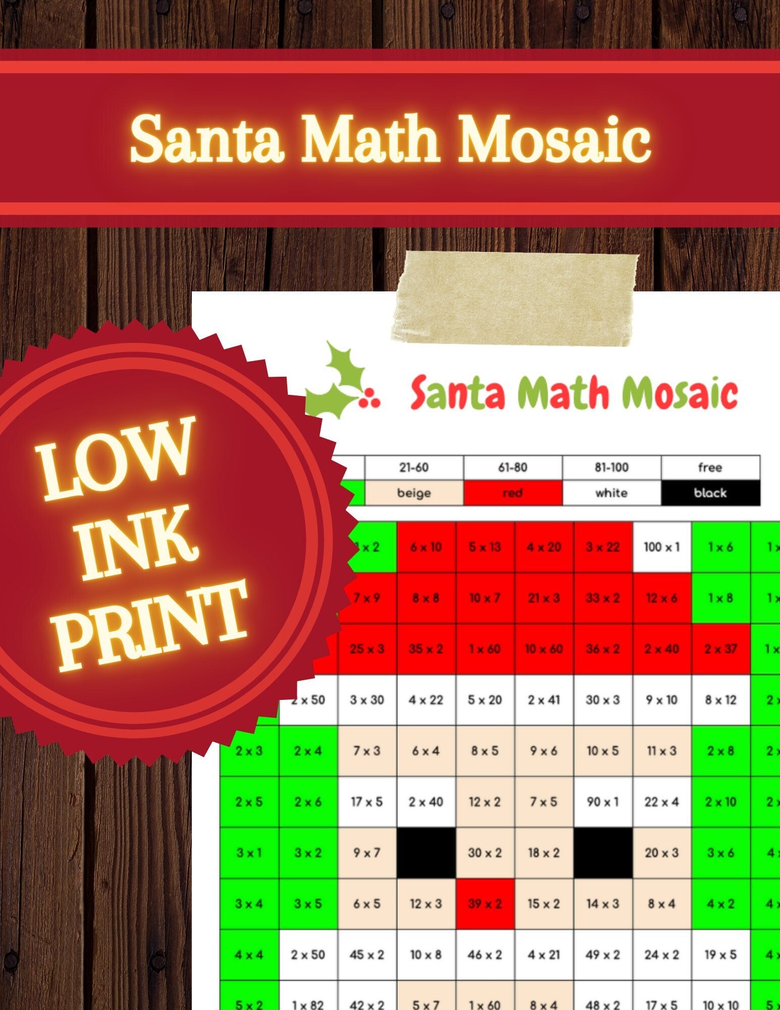 Math Mosaic (santa) LOW INK - Etsy