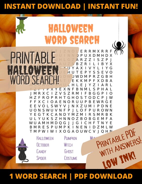 Halloween Printable Word Search with Answer Key - Etsy