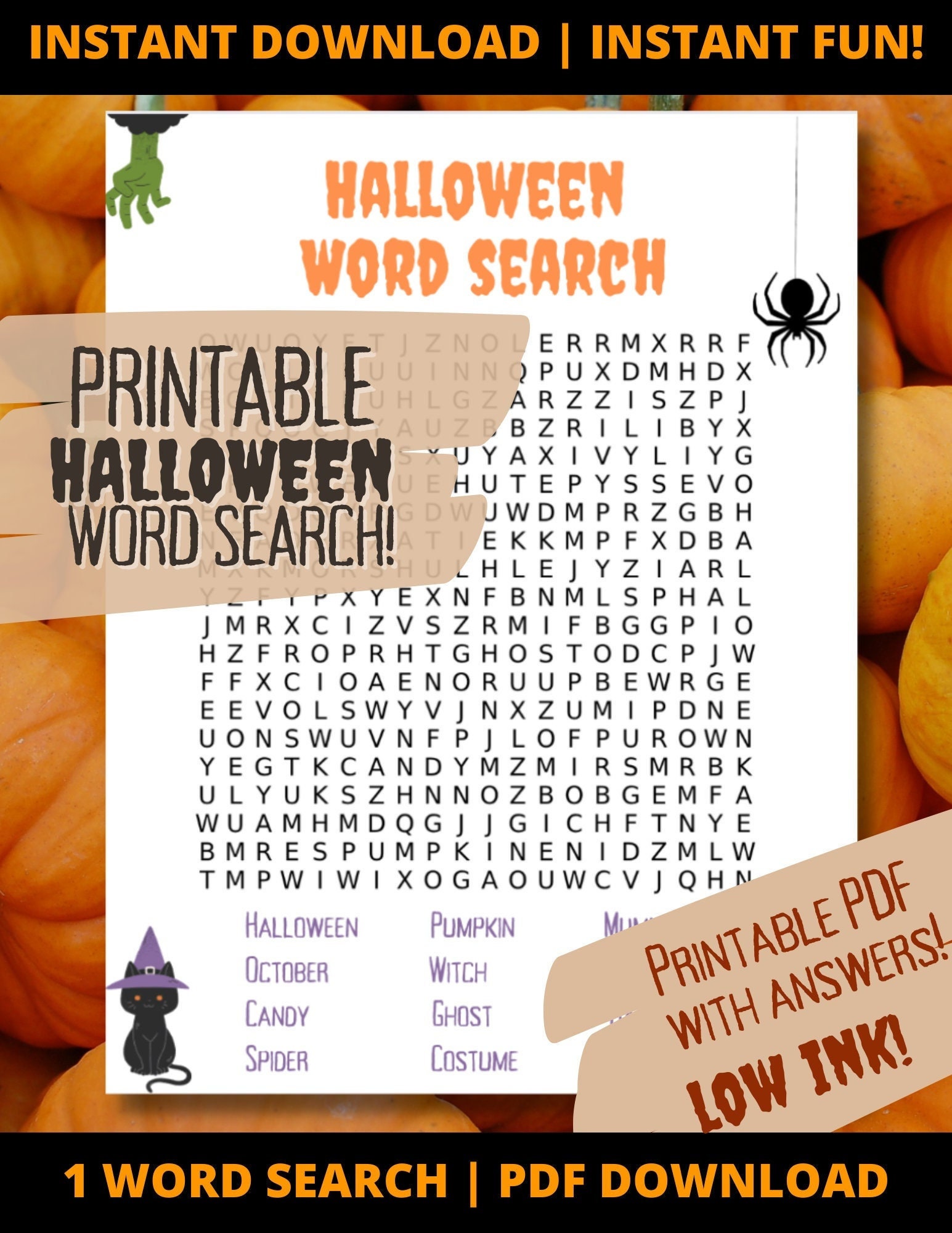 Halloween Printable - Word Search (with Answer Key!) - Etsy