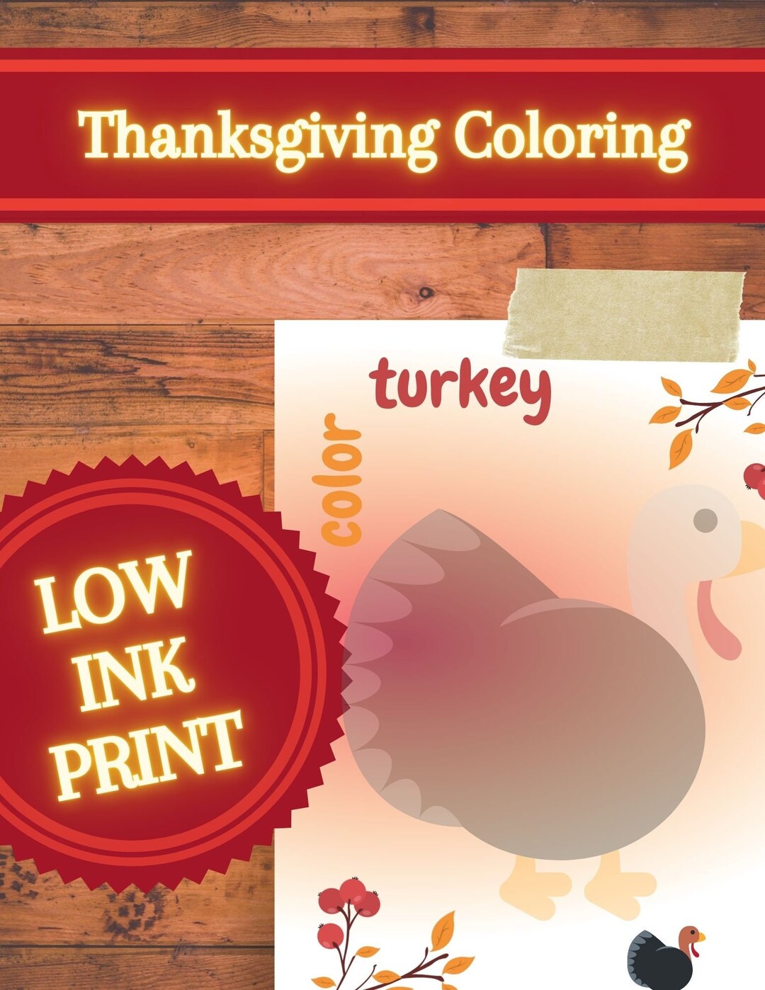 LOW INK Thanksgiving Coloring Printable - Etsy