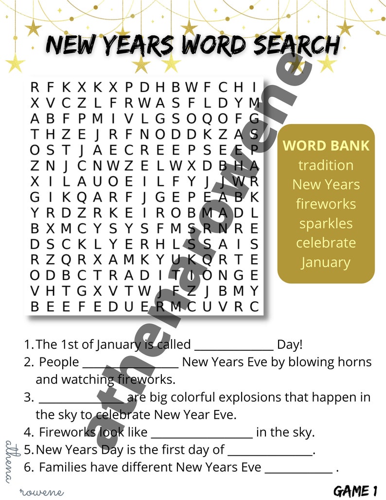 New Year's Eve Word Search Printables -- Pack of 4 (with Answer Keys ...