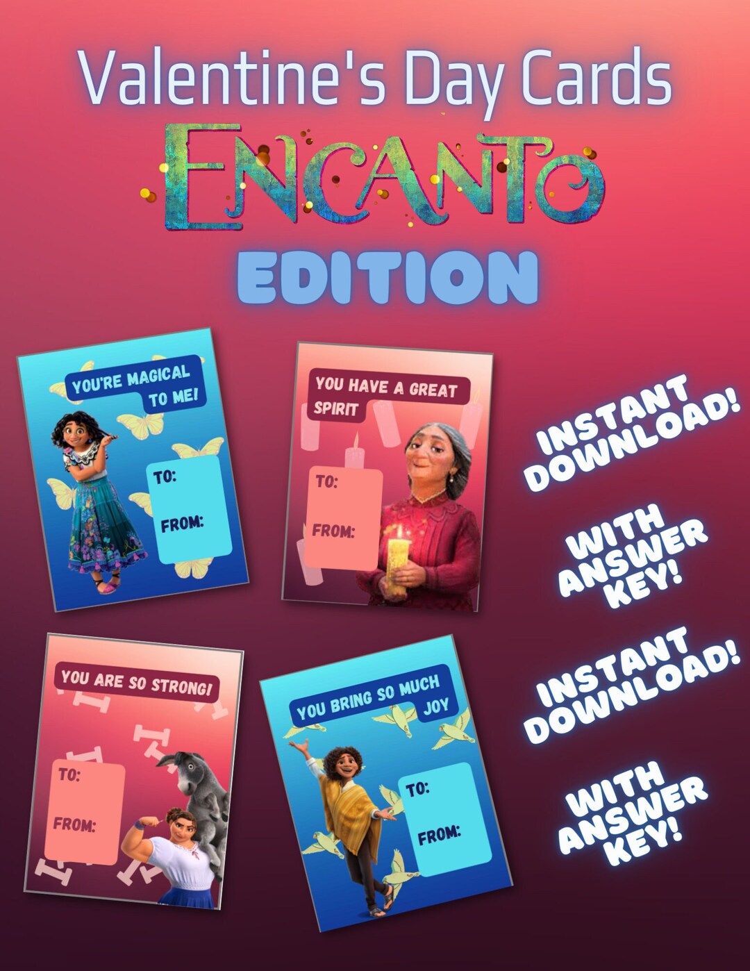 Encanto Valentine's Day Cards Printable (4 Cut Out Printable Cards!) - Etsy