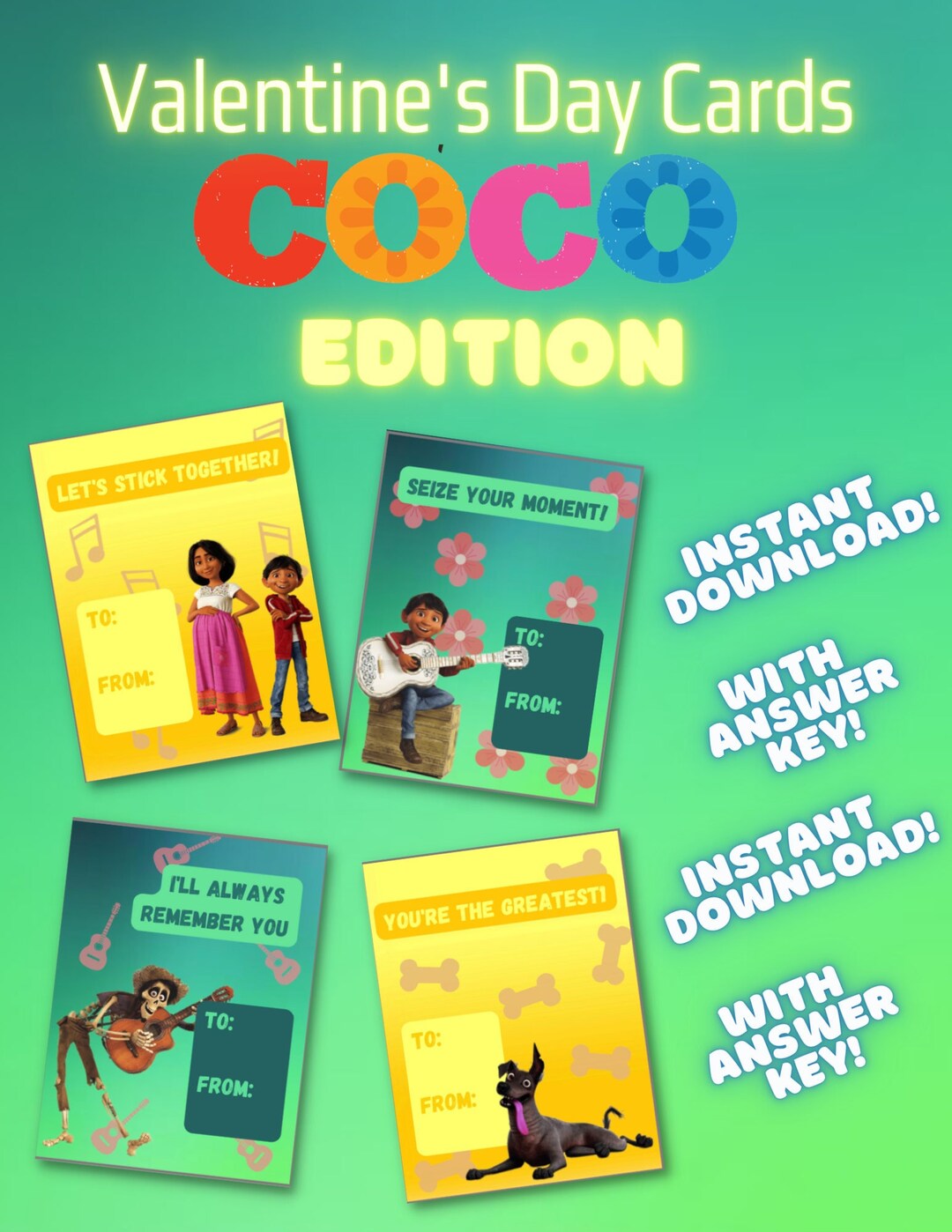 Coco Valentine's Day Cards Printable (4 Cut Out Printable Cards!) - Etsy