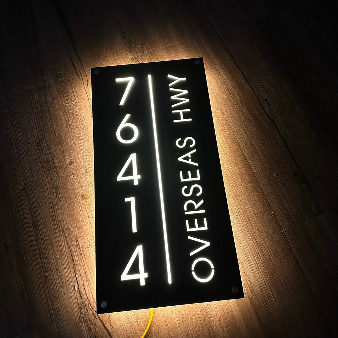 Illuminated House Sign Modern ,LED House Number, Vertical Address ...