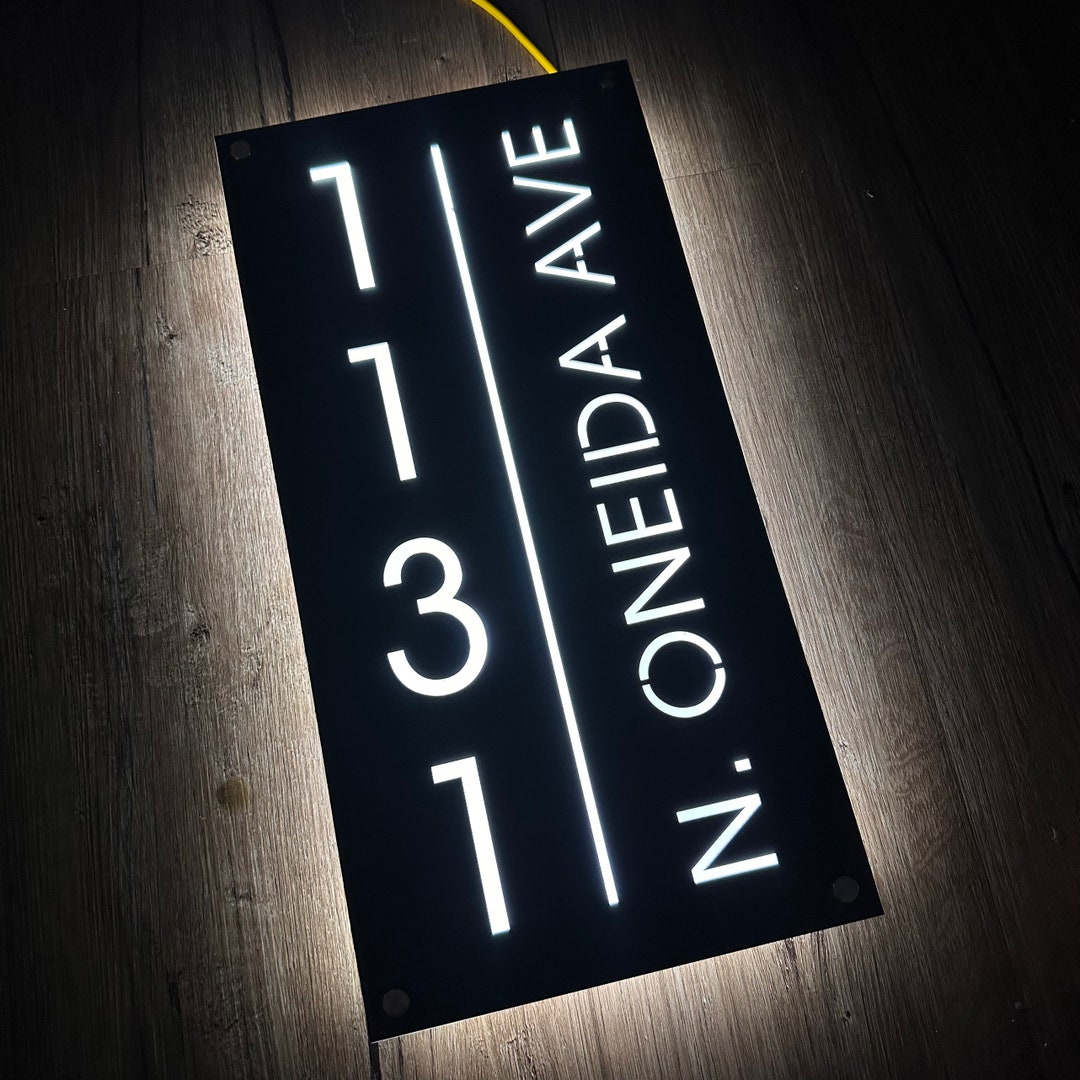 Illuminated House Sign Modern ,LED House Number, Vertical Address ...