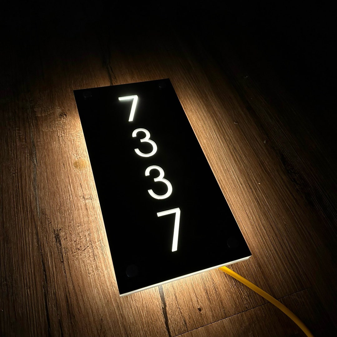 Custom LED House Number Illuminated House Sign Modern ,LED, Vertical ...