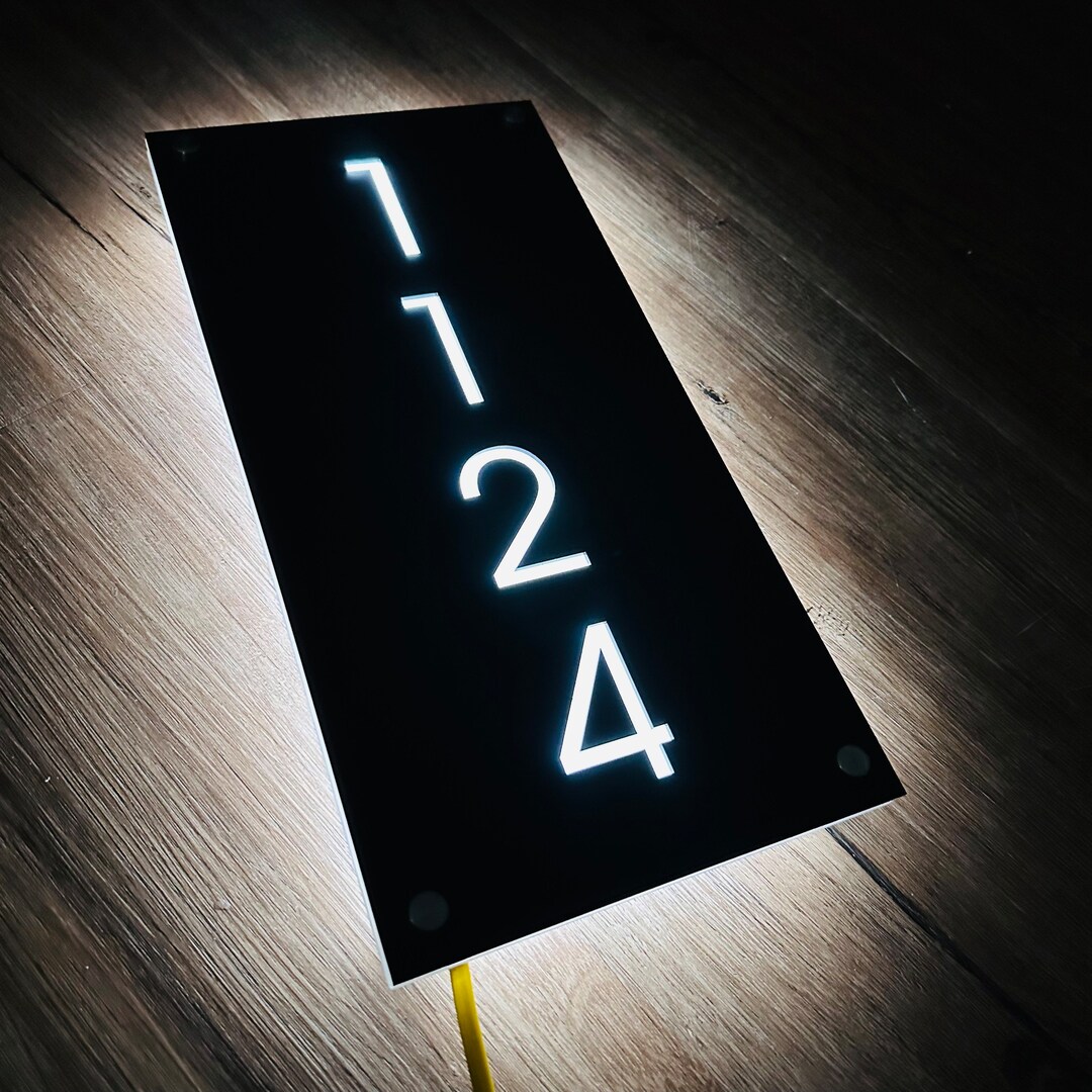 Custom LED House Number Illuminated House Sign Modern ,LED, Vertical ...
