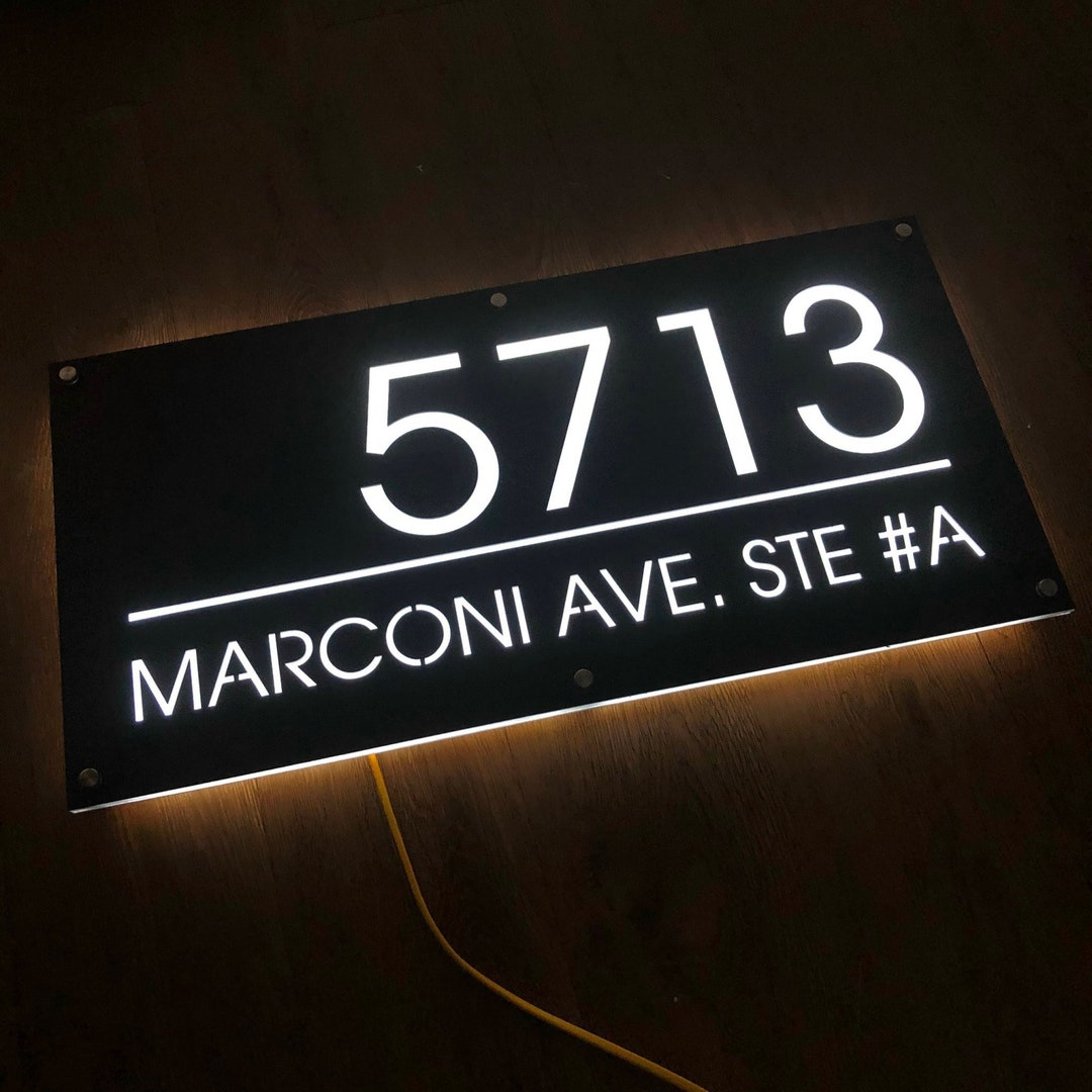 House Numbers Sign Horizontal Modern Light, Illuminated House Sign ...
