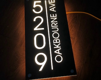 Illuminated House Sign Modern ,LED House Number, Vertical Address ...