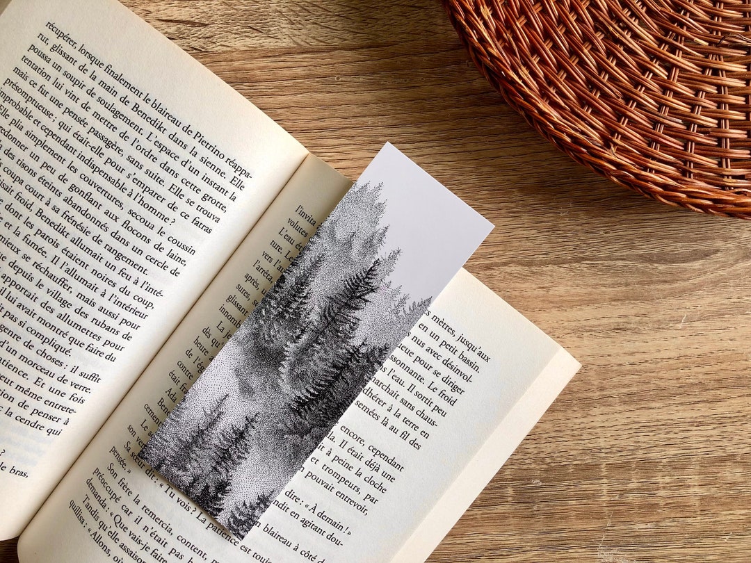 Illustrated Bookmarks, Handmade Forest in Pointillism, Black and White ...