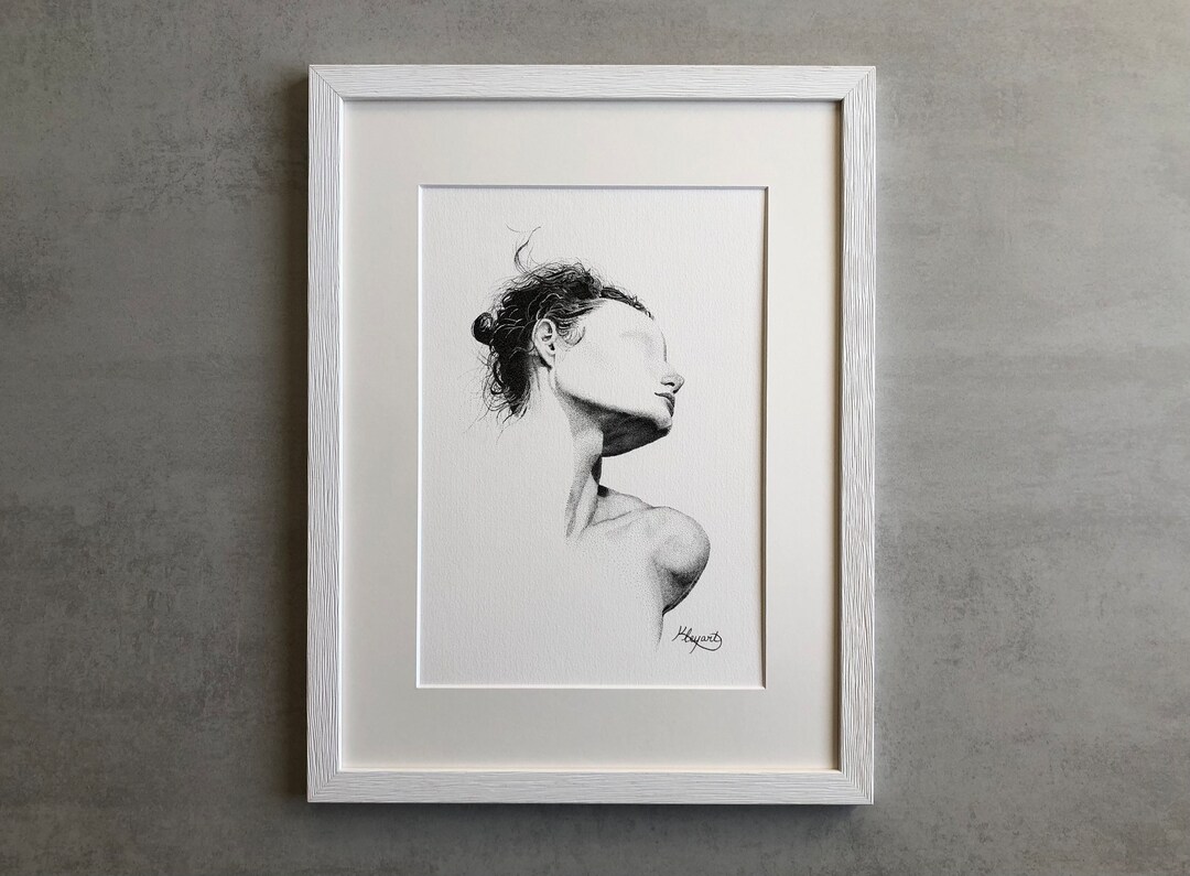Lost Gaze Original Drawing, A4, Woman's Face and Silhouette Poster ...