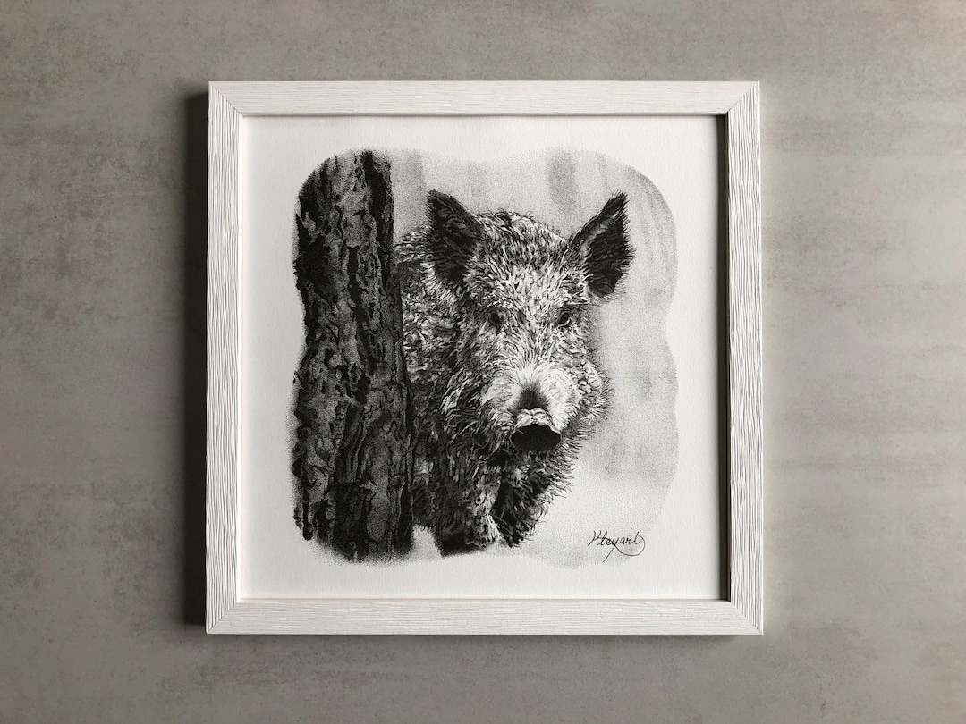 The Vagabond Art Print, Wild Boar Poster Made in Pointillism, Wild ...