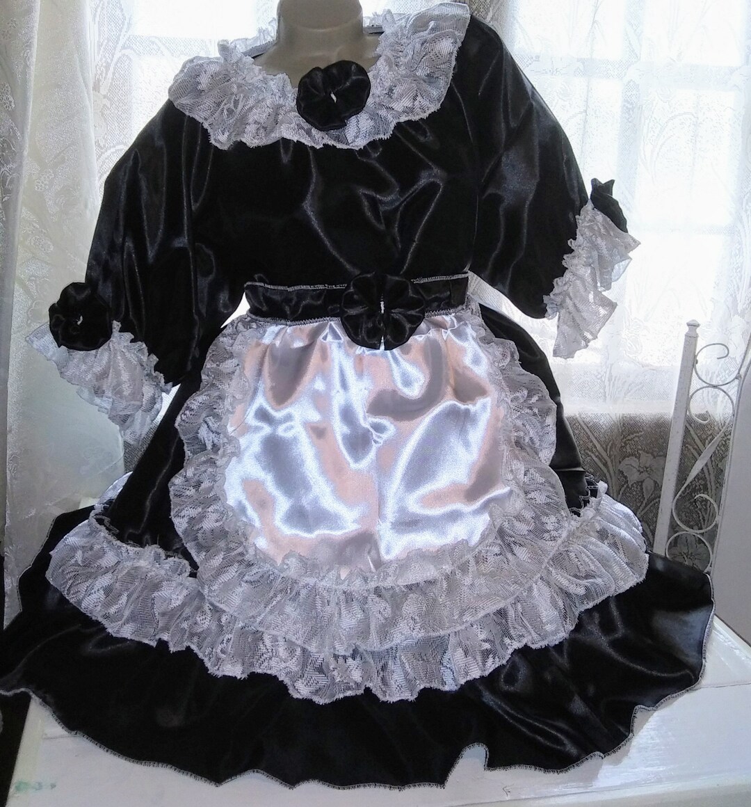 Adult Baby Sissy Crossdresser Black Satin Maid Dress No Panties ABDL ...