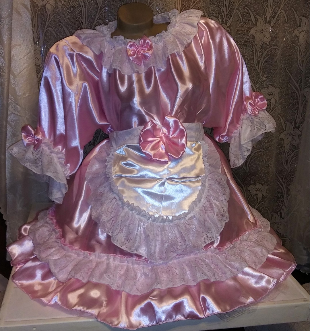 Adult Baby Sissy Crossdresser Pink Satin Maid Dress No Panties ABDL ...