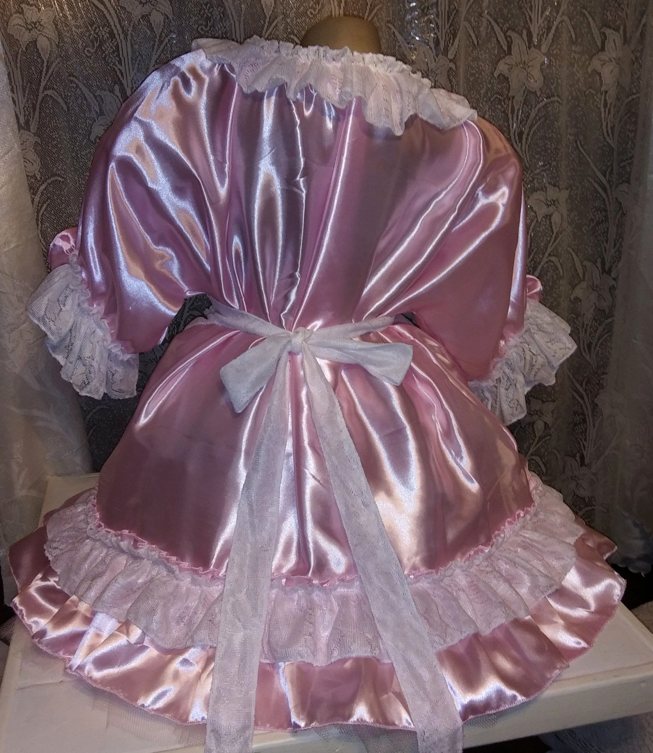 Adult Baby Sissy Crossdresser Pink Satin Maid Dress No Panties ABDL ...