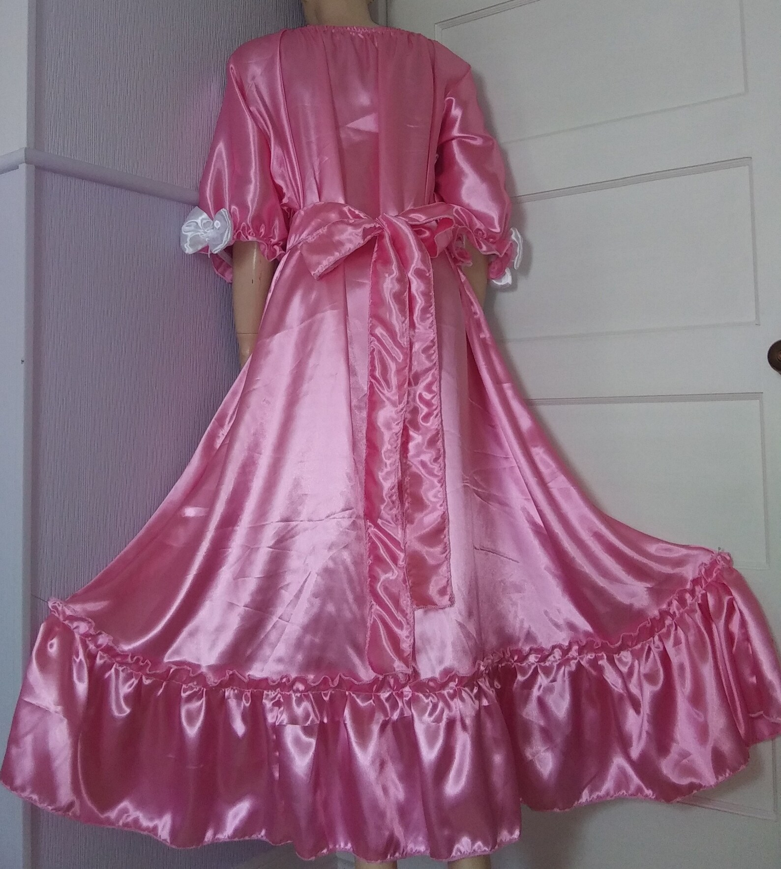 Adult Baby Sissy Crossdresser Pink Satin Long Dress No Panties ABDL ...