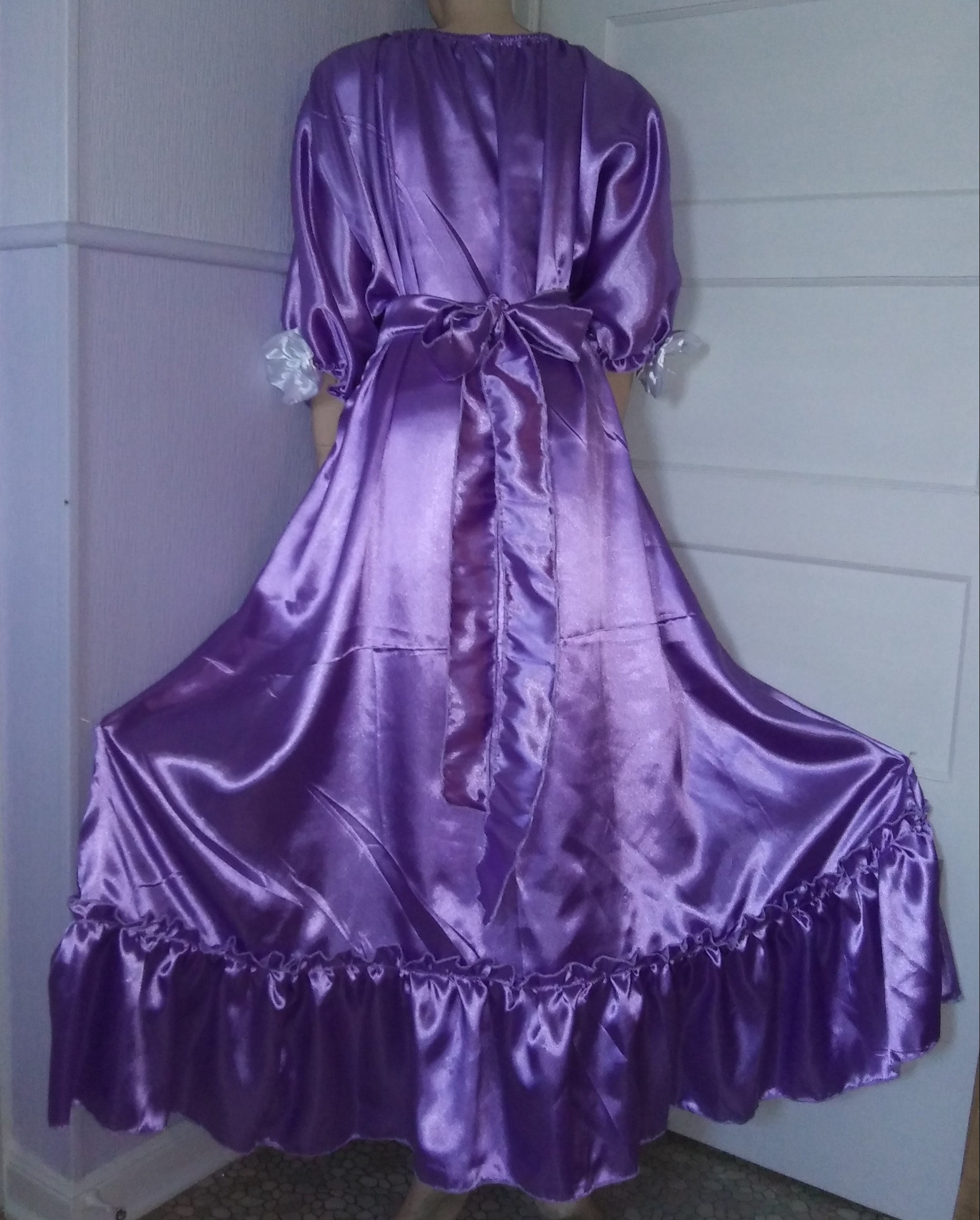 Adult Baby Sissy Crossdresser Lavender Satin Long Dress No Panties ABDL ...