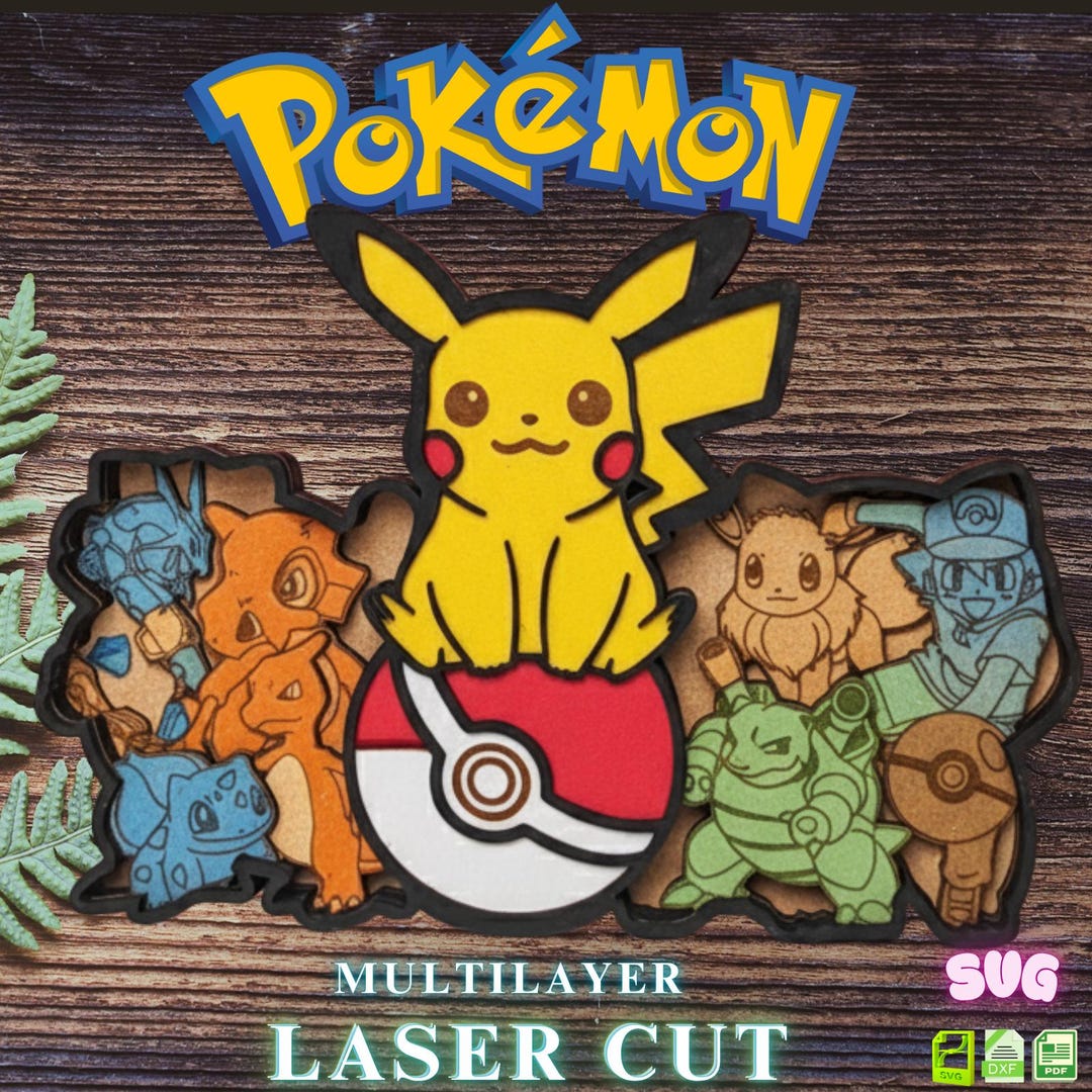 Pokemon Multilayer Wall Art Laser Cut | Pikachu, Charizard, Charmander ...