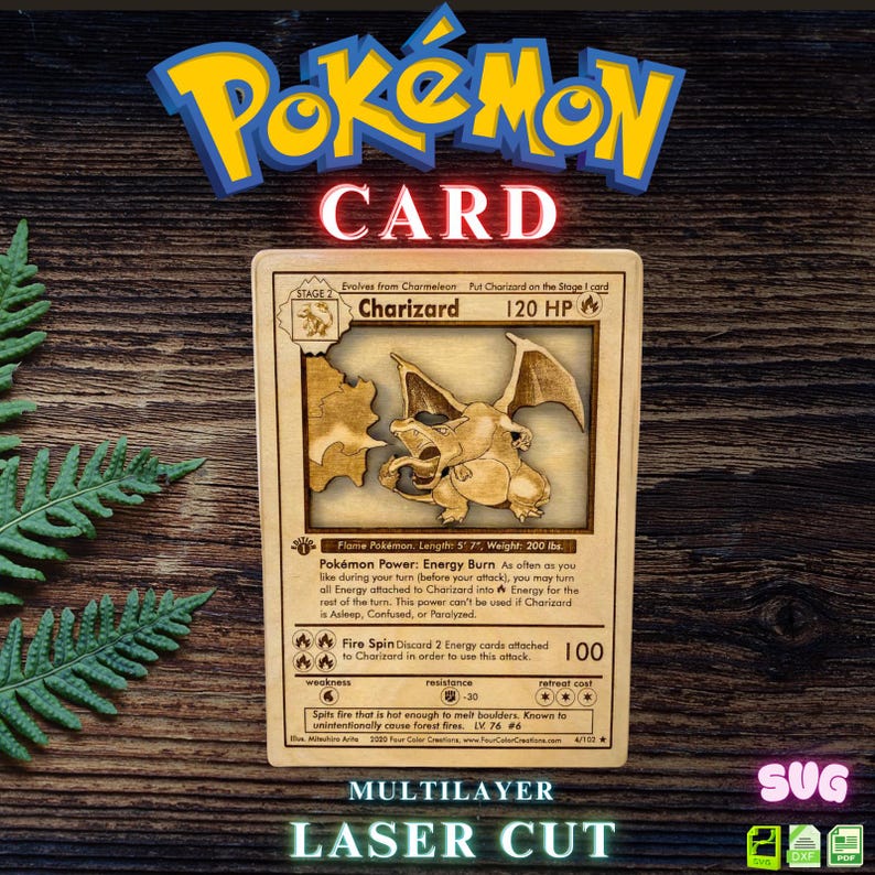 Tarjeta Pokémon Charizard 3D / Plantilla SVG cortada con láser ...