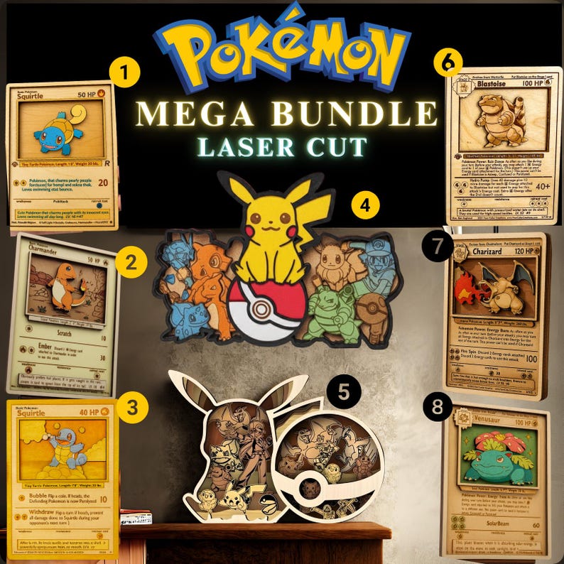 Pokemon Mega Bundle SVG | 3D Layered Laser Cut Files | Pikachu Pokeball ...