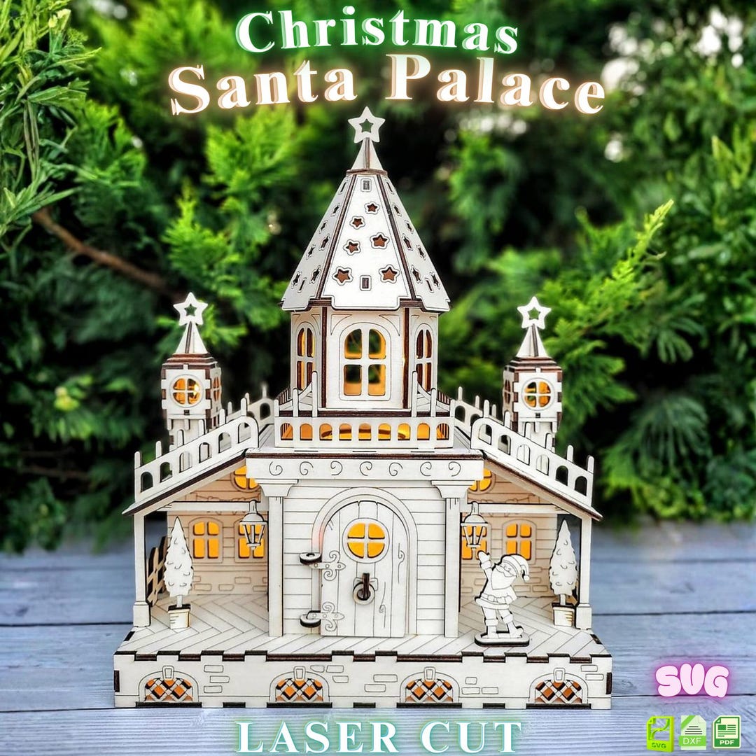 Christmas Santa Palace SVG | 3D Wooden House Laser Cut File | Christmas ...