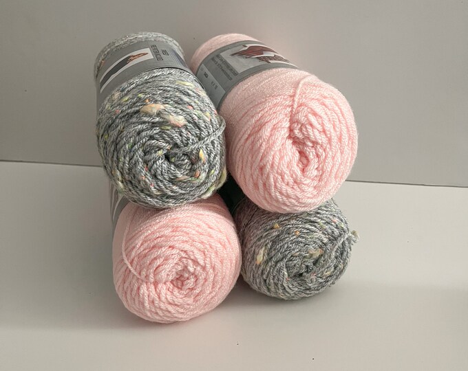 Worsted Weight Yarn Lot of 4 Skeins, Soft Pink and Confetti Tweed, I ...