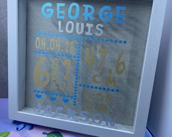 BIRTH STATS BLUE Baby Shadow Box/ Baby Boy Birth Announcement / Custom ...