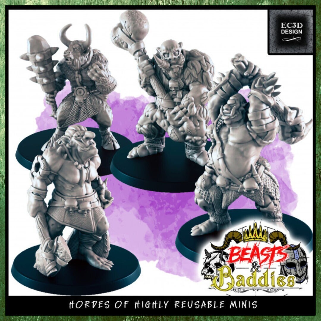 Minotaur, Cyclops and Troll by EC3D Designs miniatures for Wargames or ...