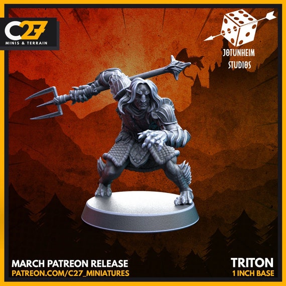 Triton by C27 Miniatures & Terrain for Dnd Pathfinder - Etsy