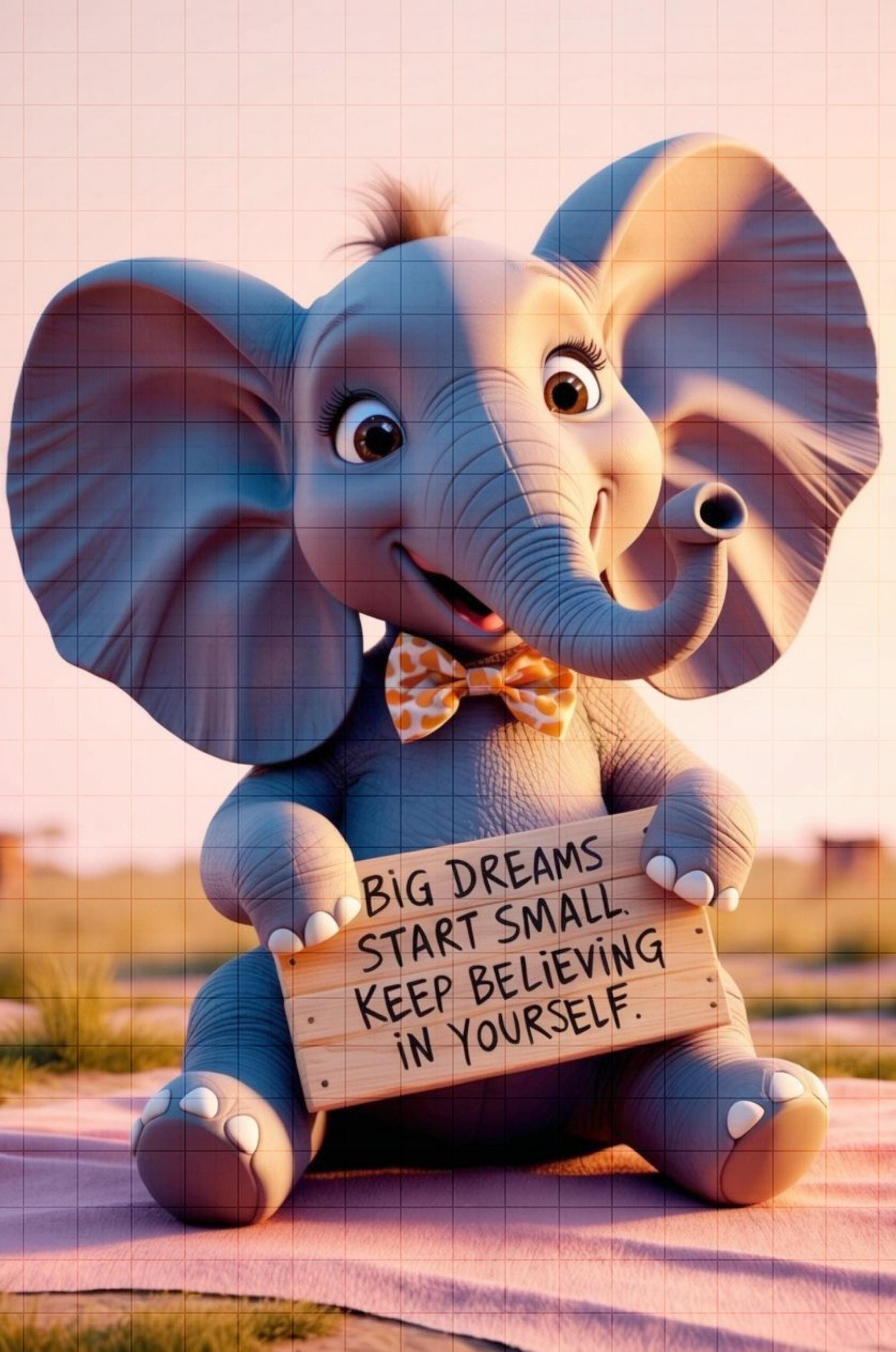 Elephant Inspirational Quote Art 'big Dreams' Digital Poster, Perfect ...